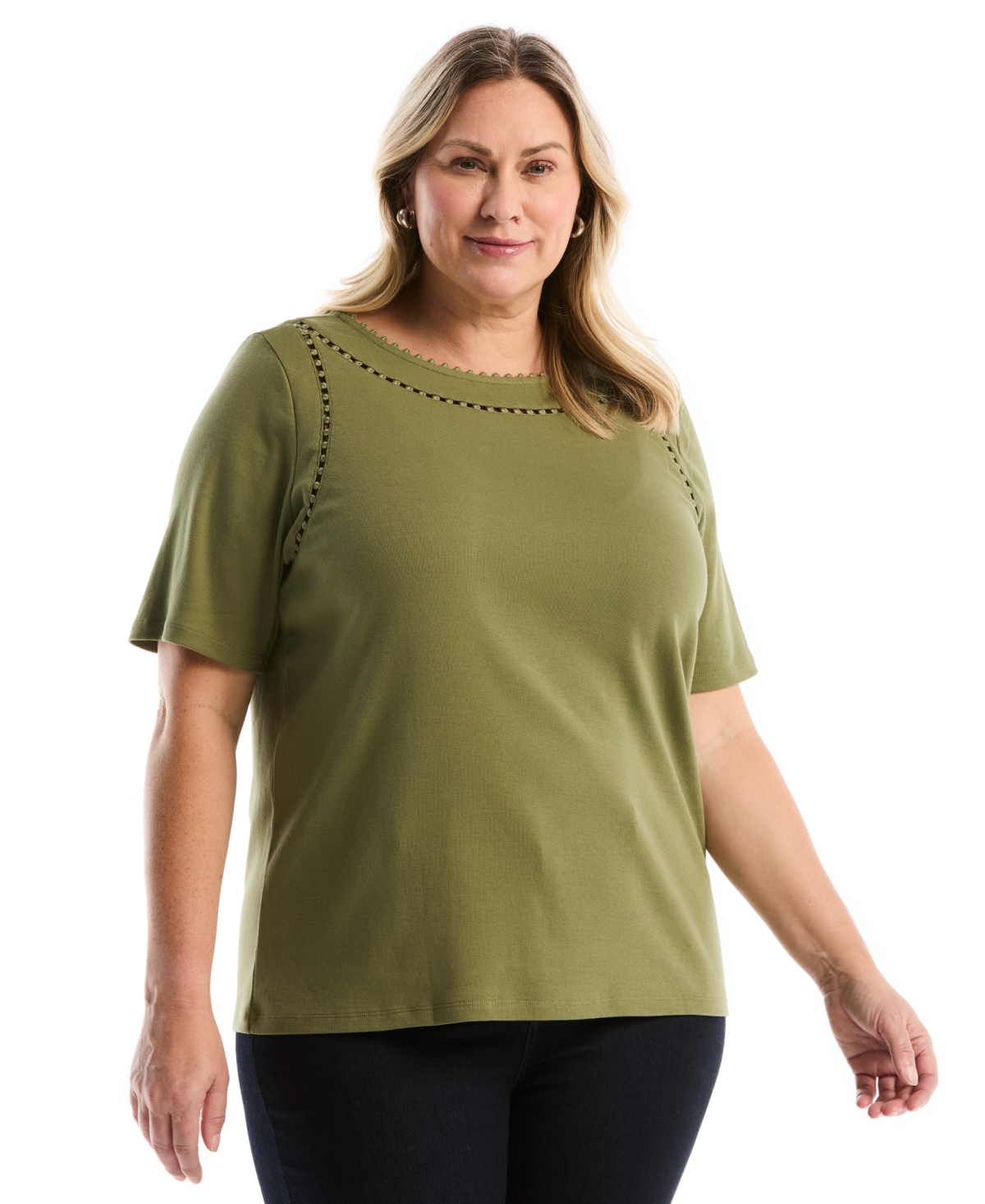 Click here for Rafaella Plus Size Pom Trim Detail Short-Sleeve To... prices