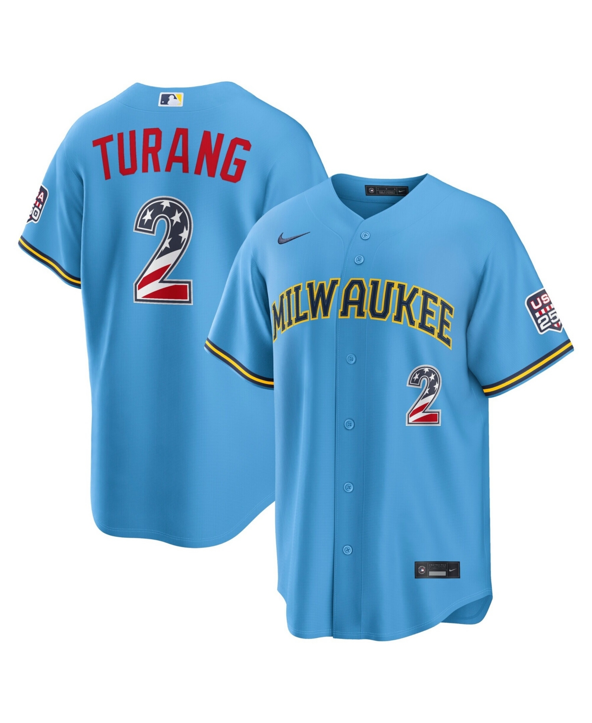 Click here for Nike Mens Brice Turang Light Blue Milwaukee Brewer... prices