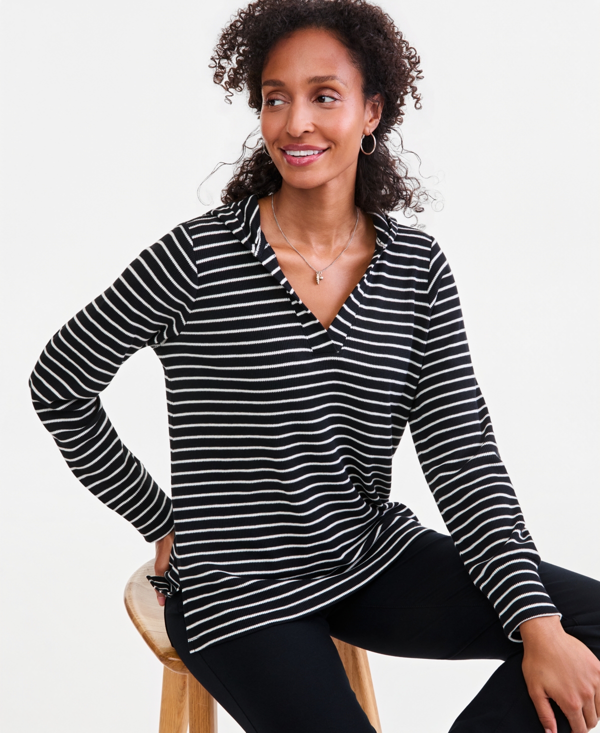 Click here for Style & Co Womens Glasgow Stripe Hooded Long-Sleev... prices