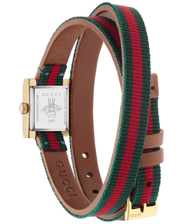 Gucci Women's Swiss G Frame Green-Red-Green Web Double Wrap Nylon Strap ...