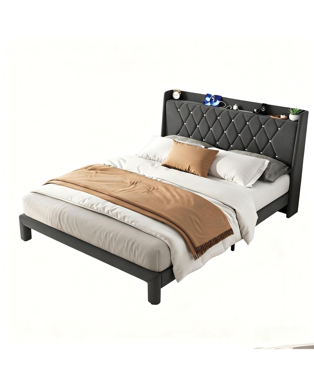 Click here for Gaomon Velvet Upholstered Platform Bed Frame with... prices