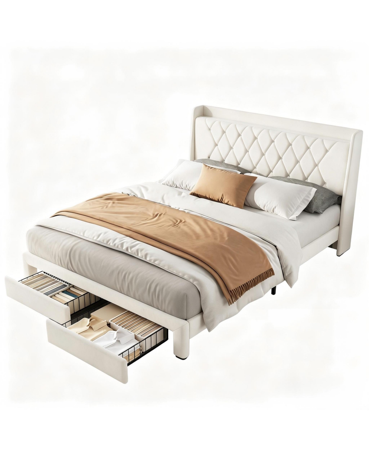 Click here for Gaomon Velvet Upholstered Platform Bed Frame with... prices