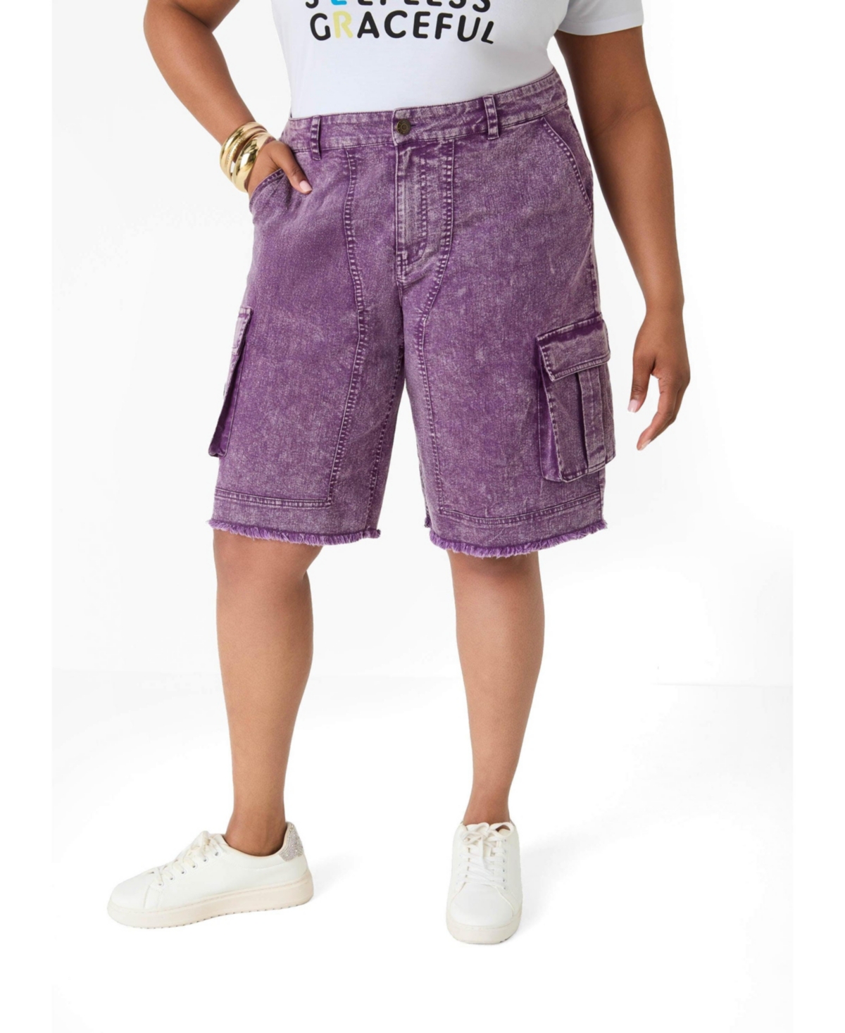 Click here for Ashley Stewart Womens Stonewash Cargo Bermuda Shor... prices