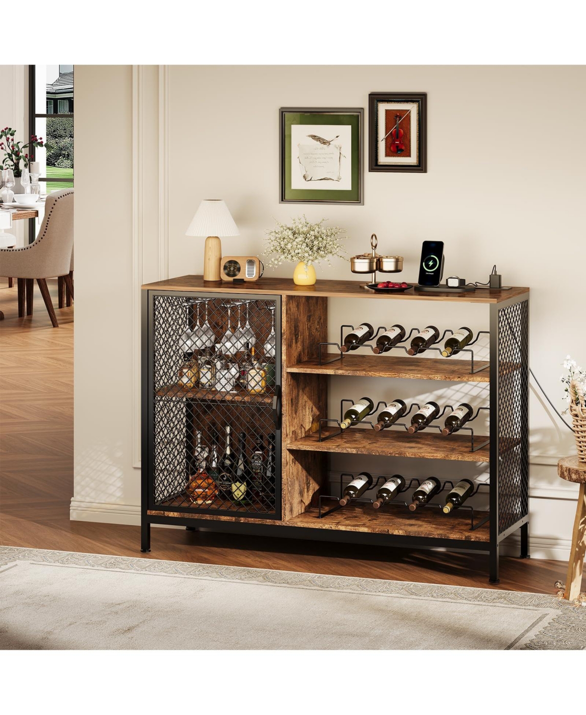 Click here for homfan Industrial Wine Bar Cabinet with Led Lights... prices