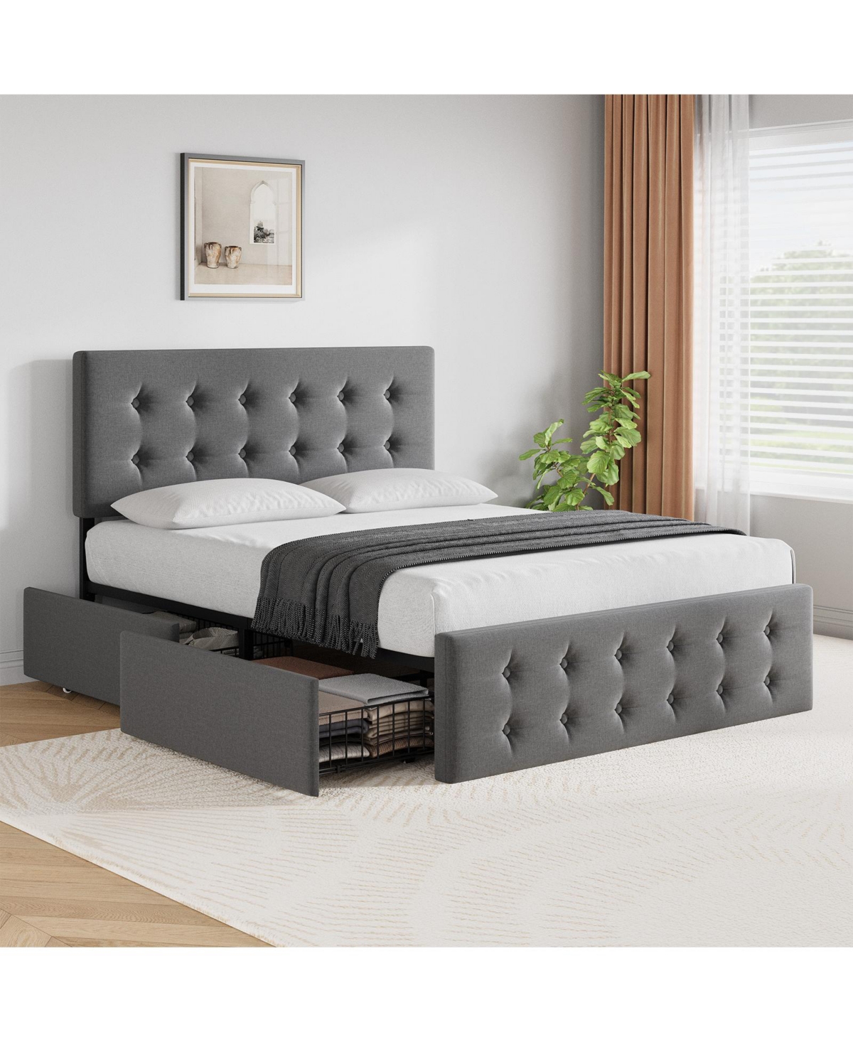 Click here for homfan Bed Frame with 4 Storage  Upholstered Platf... prices