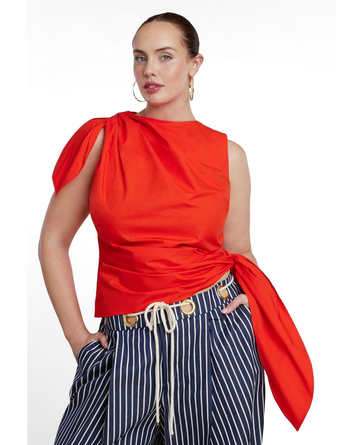 Click here for Eloquii Plus Size Twist-Tie Poplin Womens Top - De... prices