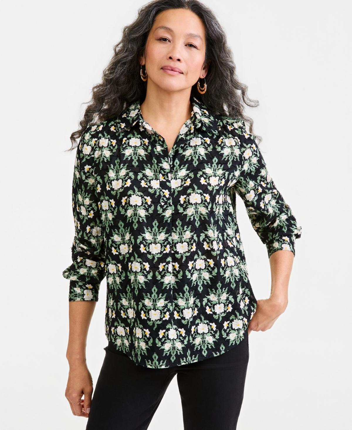 Click here for Style & Co Womens Printed Cotton Jacquard Popover... prices