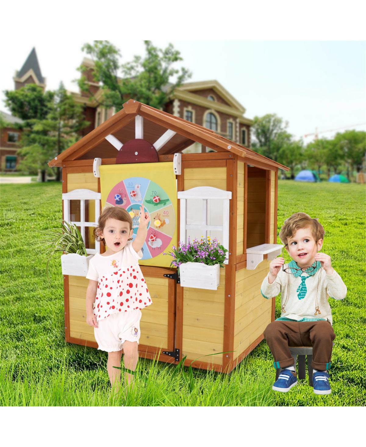 Click here for Yobtop Outdoor Playhouse for Kids - Wooden Cottage... prices