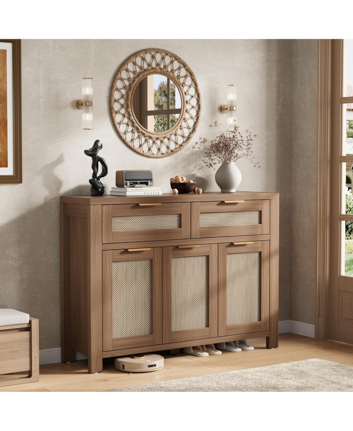 Click here for homfan Rattan Buffet Sideboard Cabinet  Coffee Bar... prices