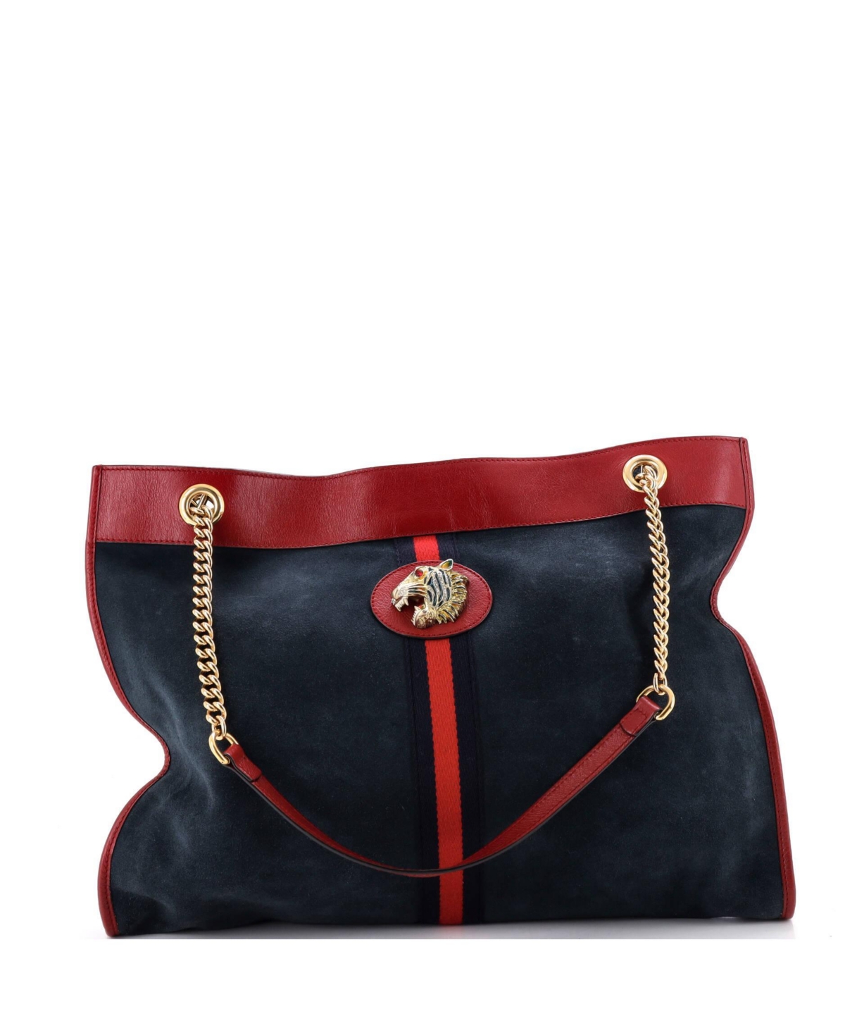 Click here for Pre-Owned Gucci Large Rajah Chain Tote Suede - Blu... prices