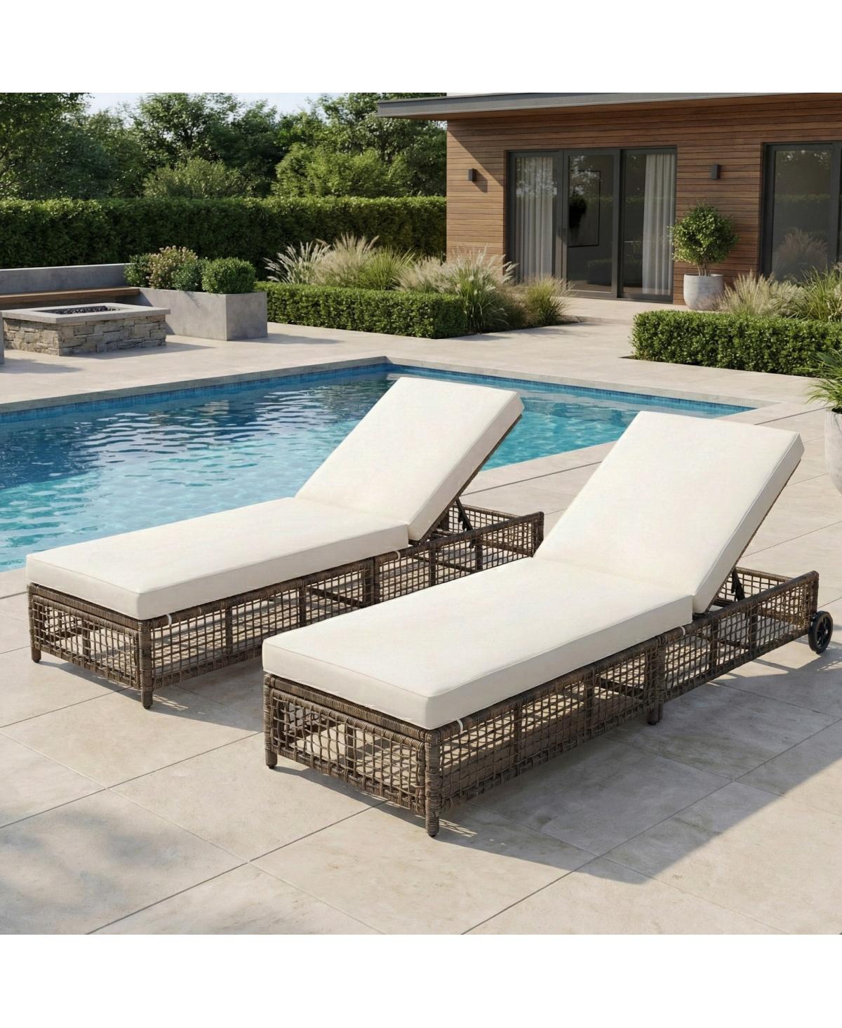 Click here for Asagikoiai Set of 2 Outdoor Rattan Chaise Lounges... prices