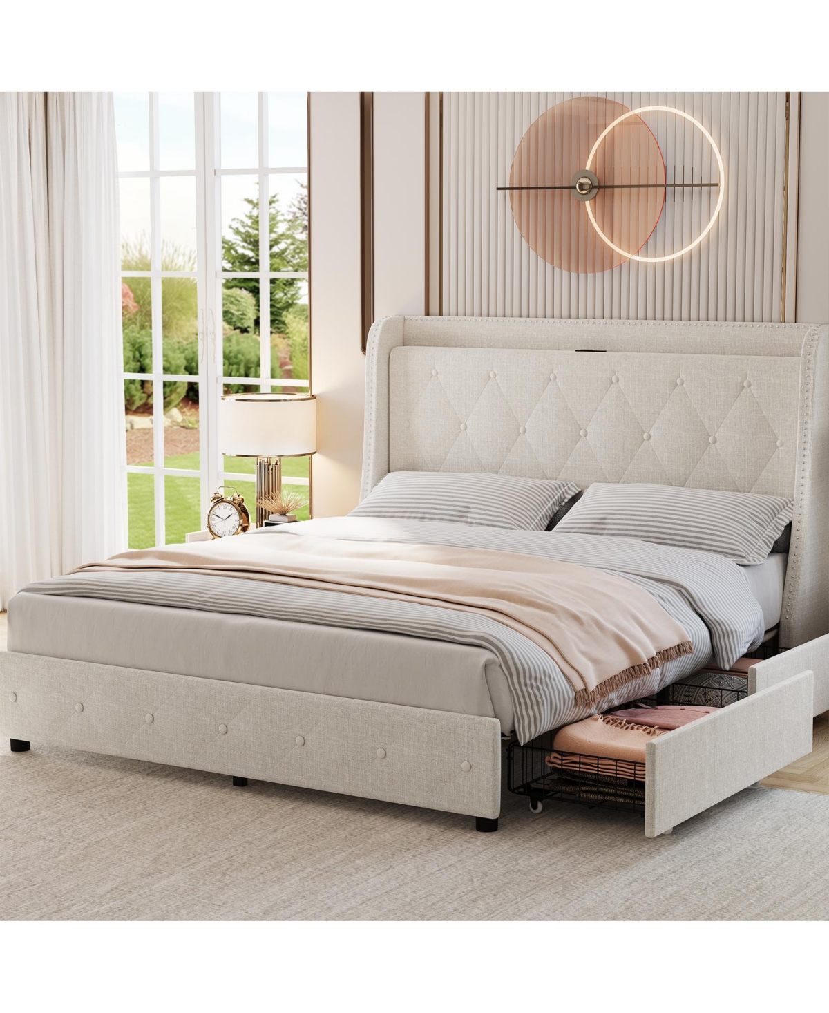 Click here for homfan Full Upholstered Bed Frame with 4 Storage D... prices