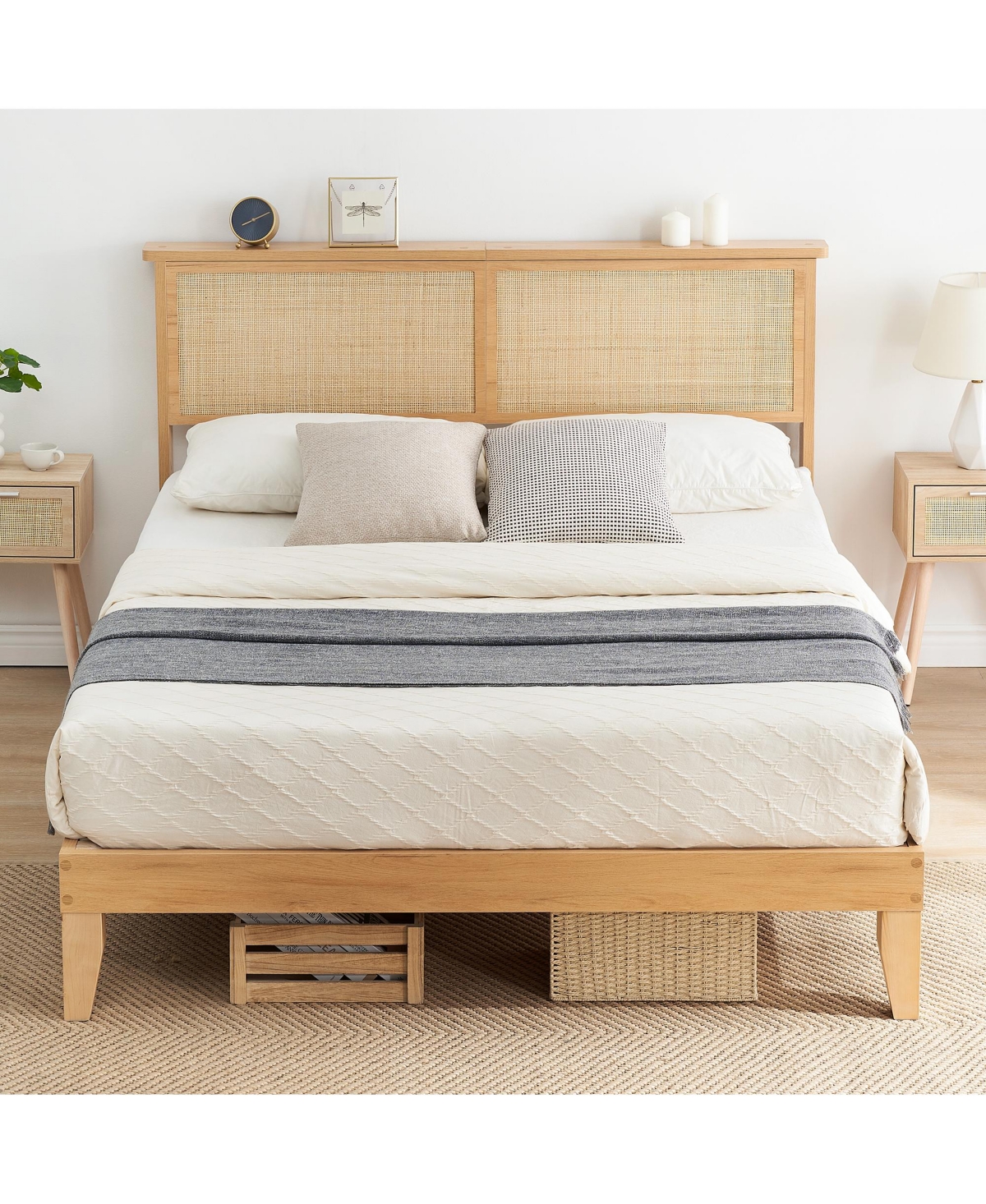 Click here for homfan Platform Bed Frame  Modern Rattan Headboard... prices