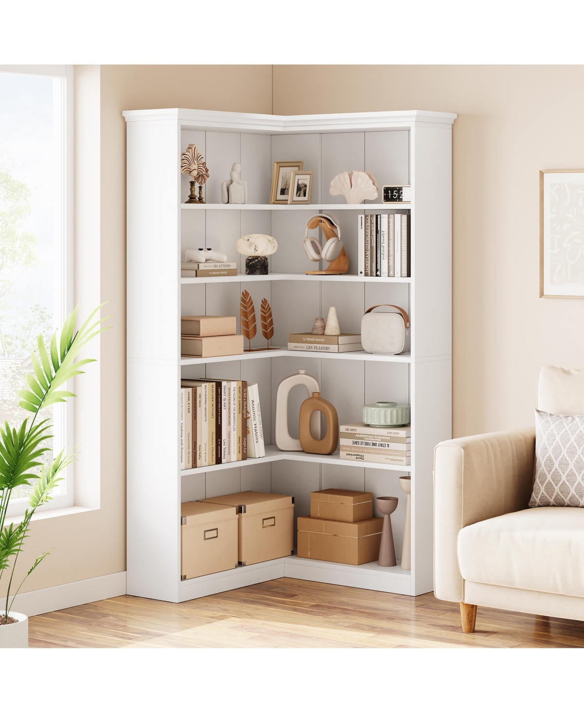 Click here for homfan 72 Corner Bookshelf 5 Tier Tall Wooden Farm... prices