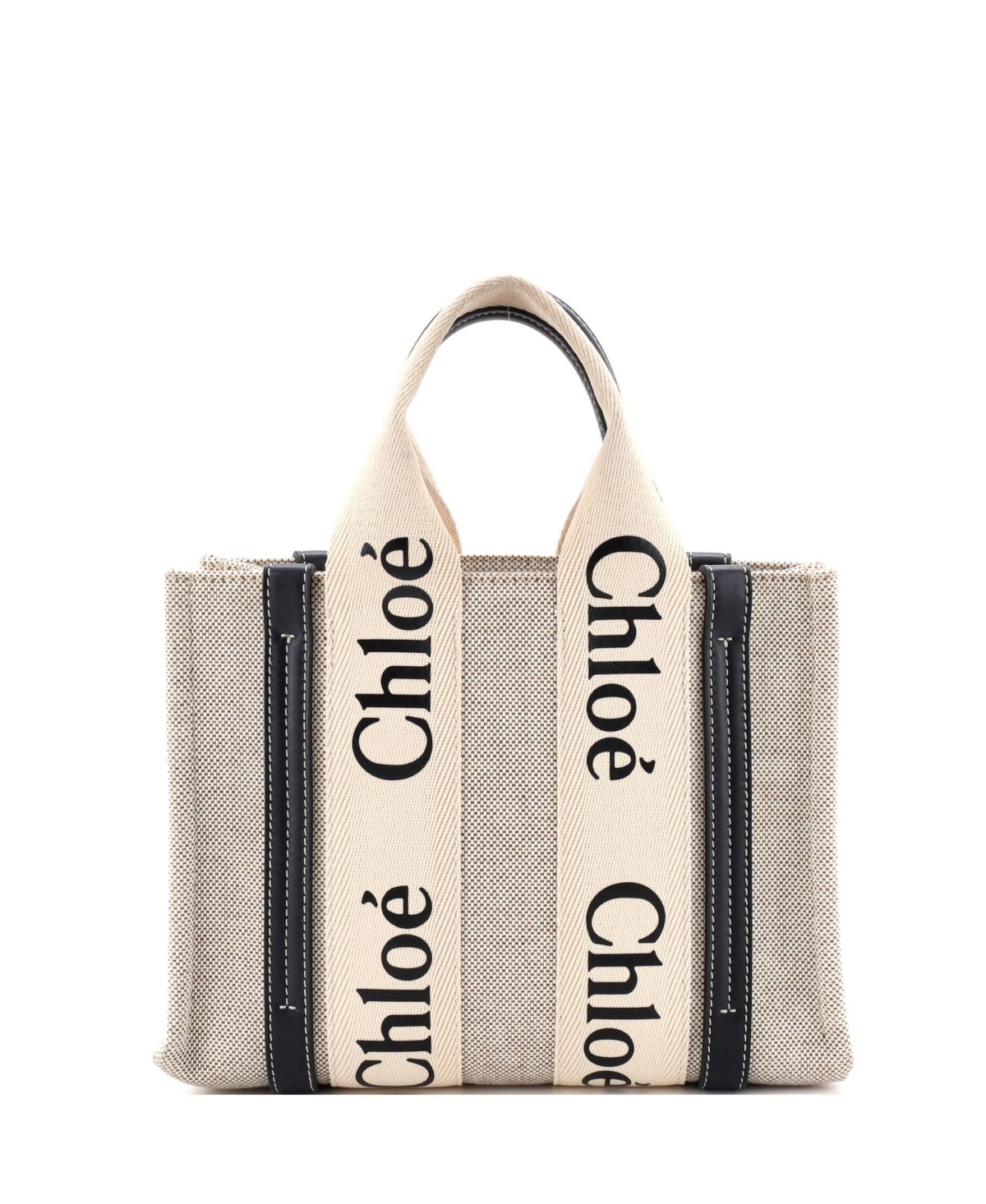 Click here for Pre-Owned Chloe Small Woody Tote Canvas with Leath... prices