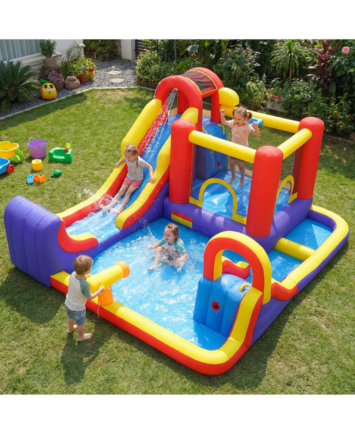 Click here for Hongge 7-in-1 Outdoor Inflatable Bounce House Dual... prices