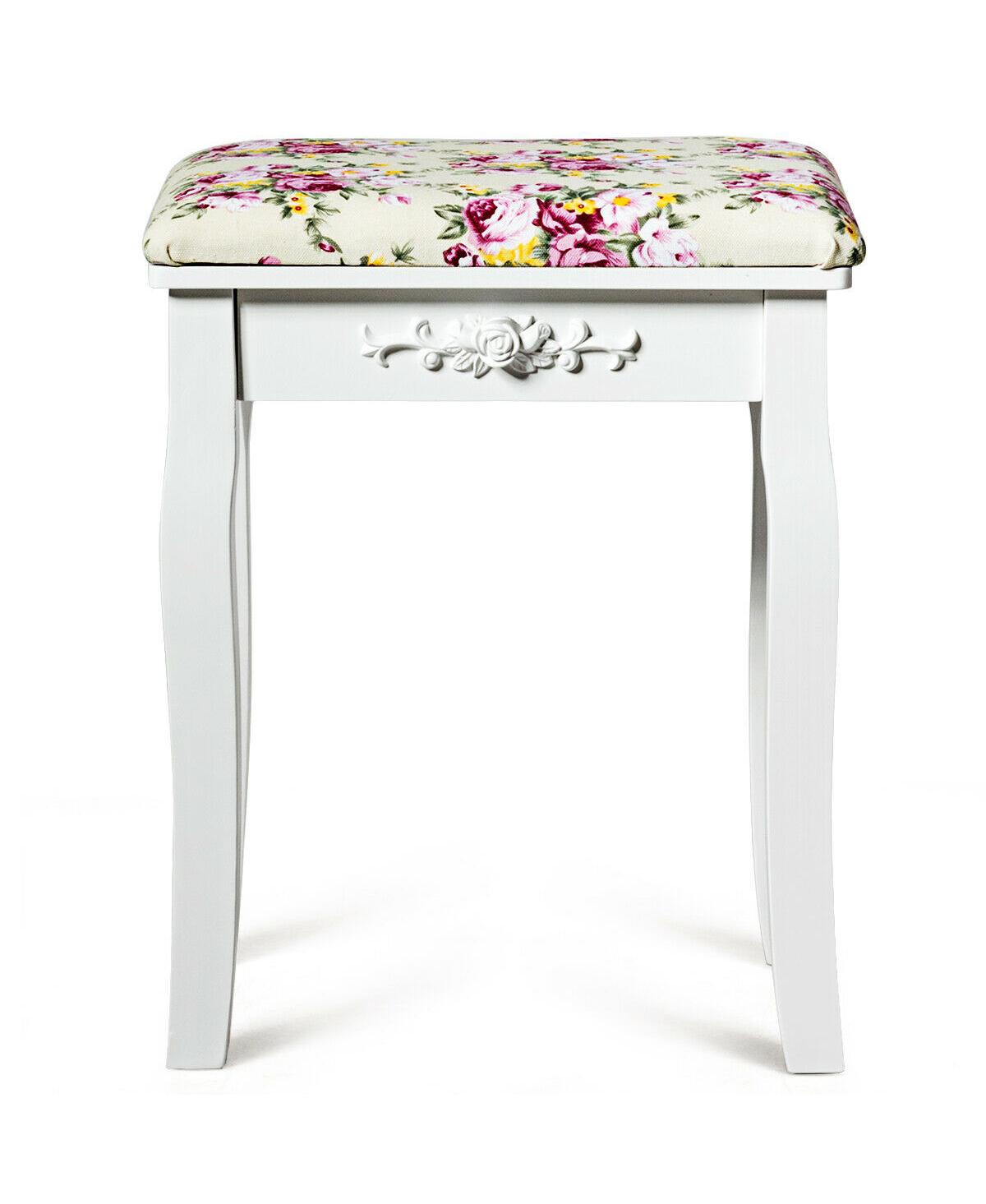 Click here for Volenca Wood Vanity Stool with Rose-Pattern Cushio... prices