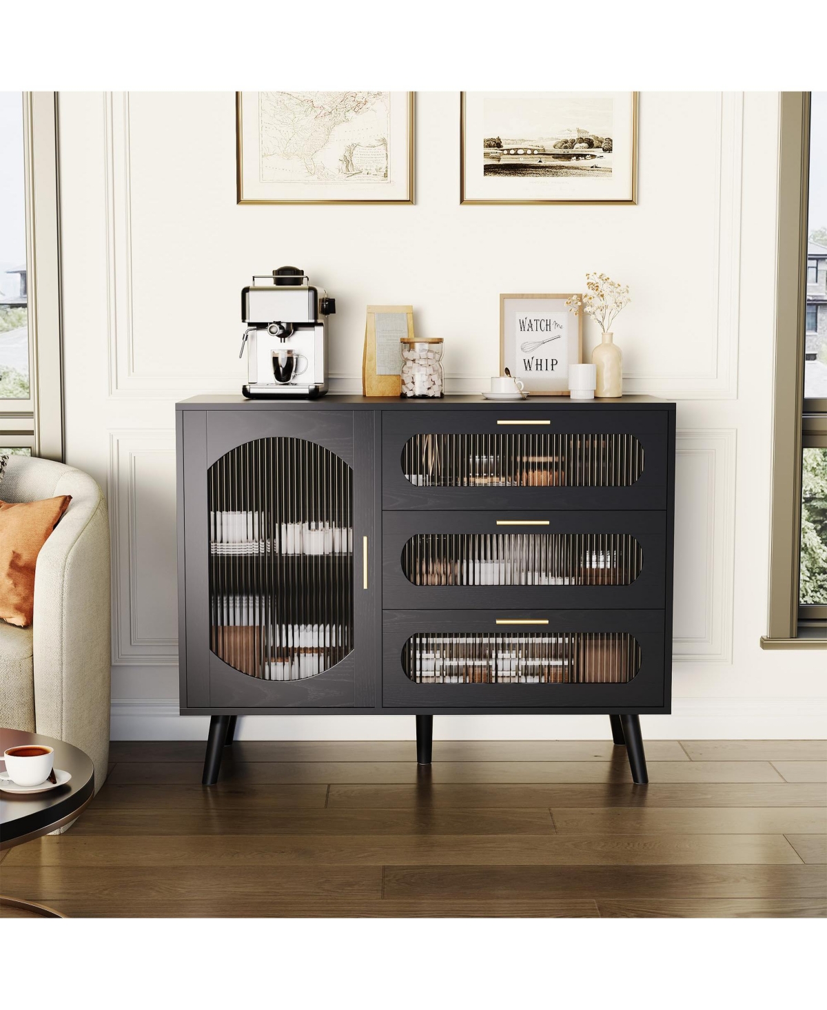 Click here for homfan Buffet Cabinet with Fluted Glass Door  3 Dr... prices