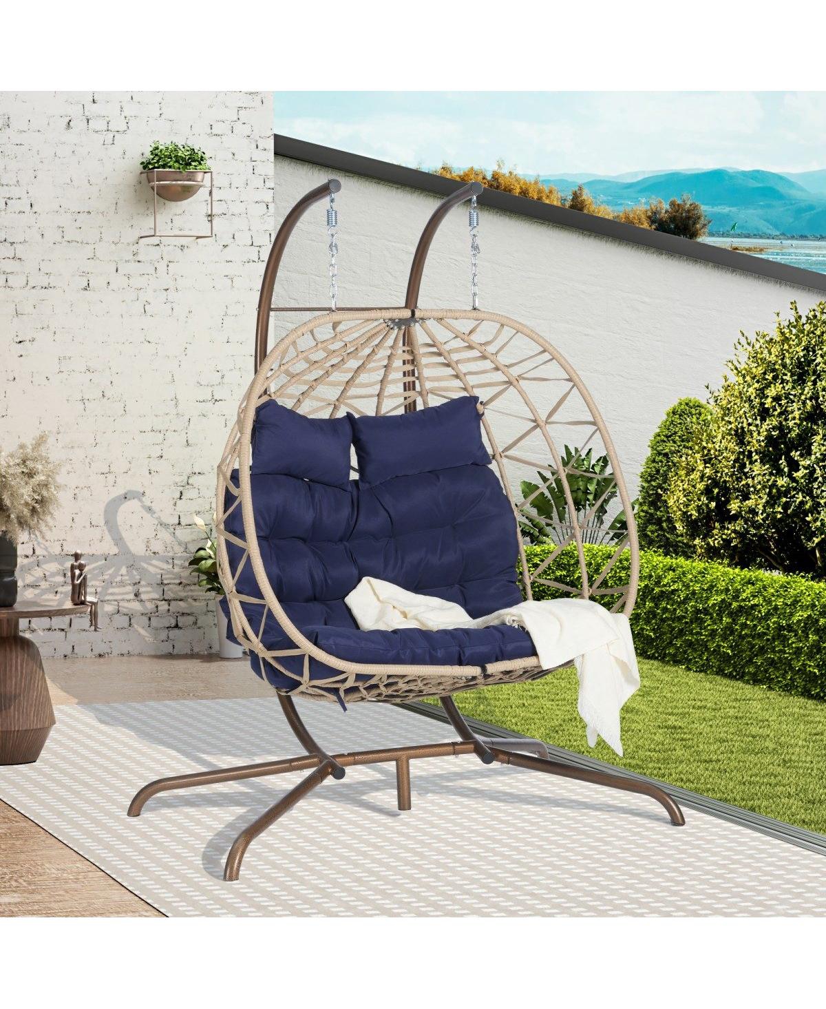 Click here for Asagikoiai 2 Person Rattan Hanging Egg Chair with... prices