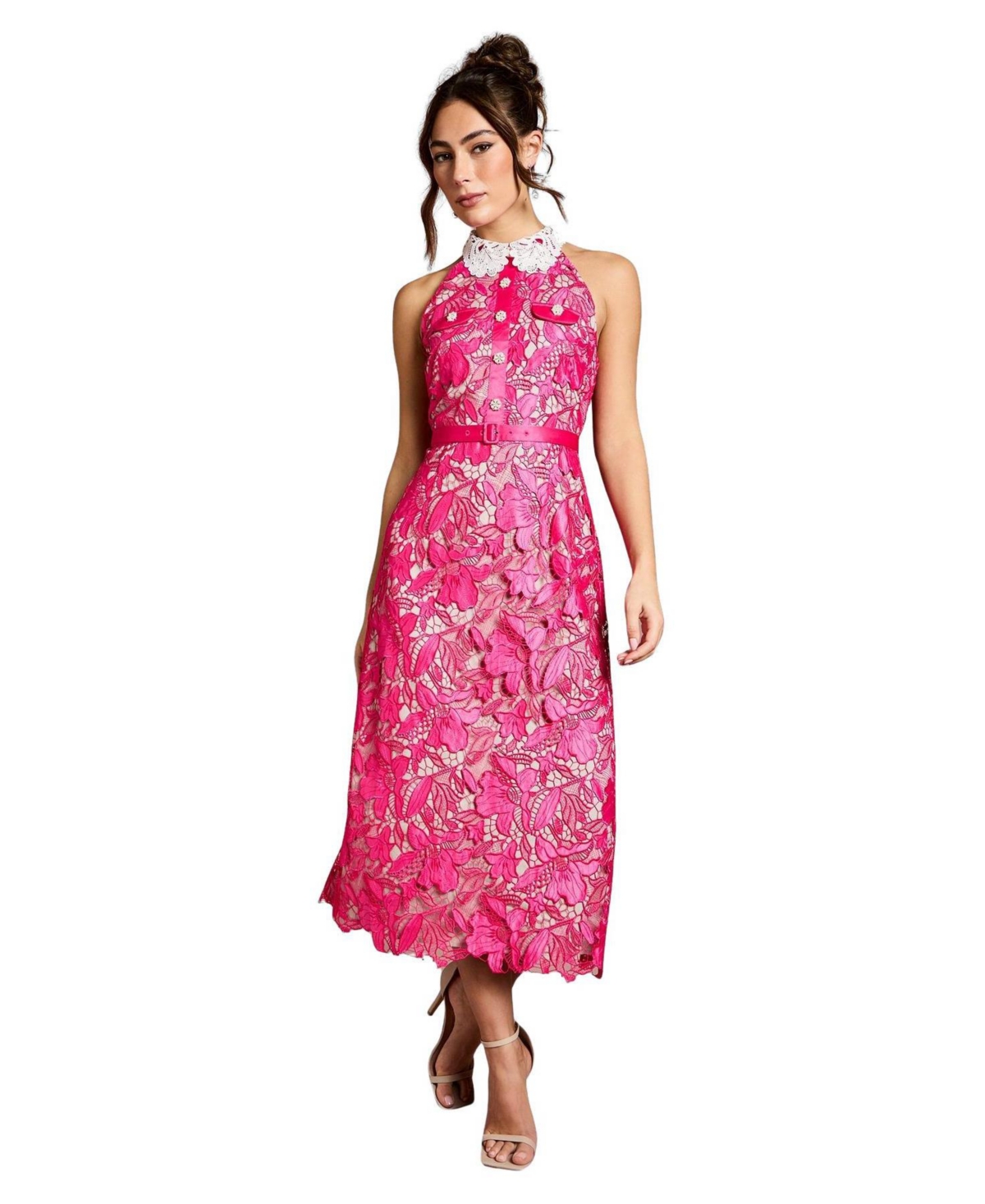 Click here for Coast Womens Collared Halter Neck Midi Dress - Pin... prices