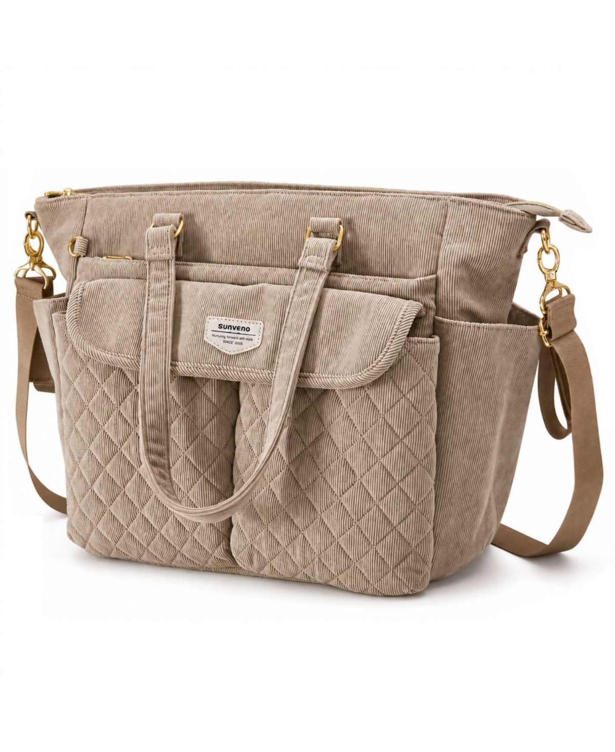 Click here for Sunveno Corduroy Quilted Diaper Bag Tote with Chan... prices
