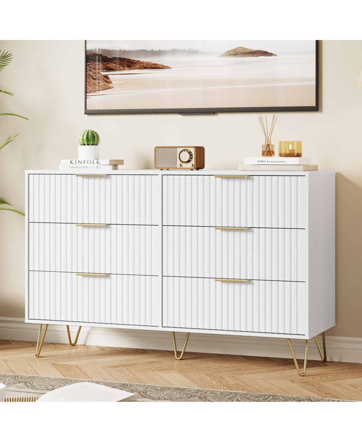 Click here for homfan 6 Drawer Fluted Dresser with Metal Handles... prices