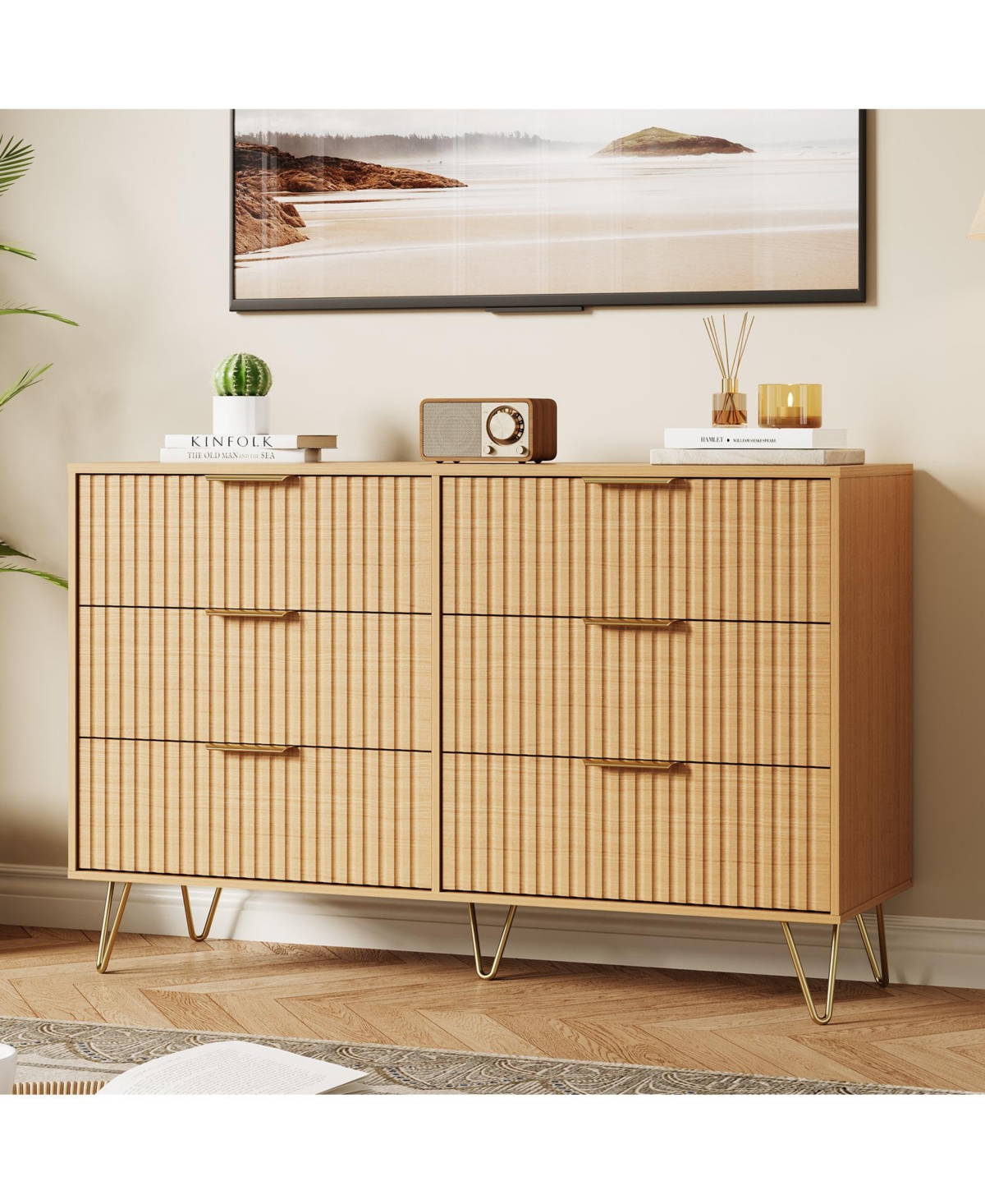 Click here for homfan 6 Drawer Fluted Dresser with Metal Handles... prices