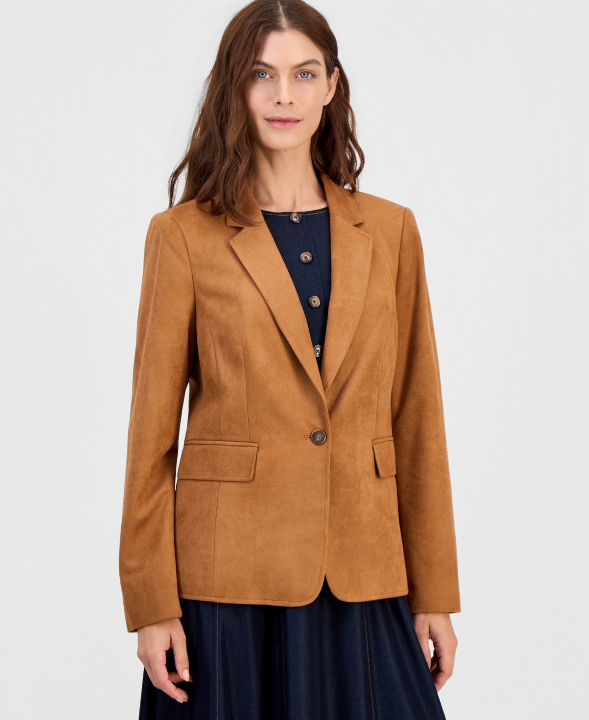 Click here for Tahari Asl Womens Faux-Suede Single-Button Blazer... prices