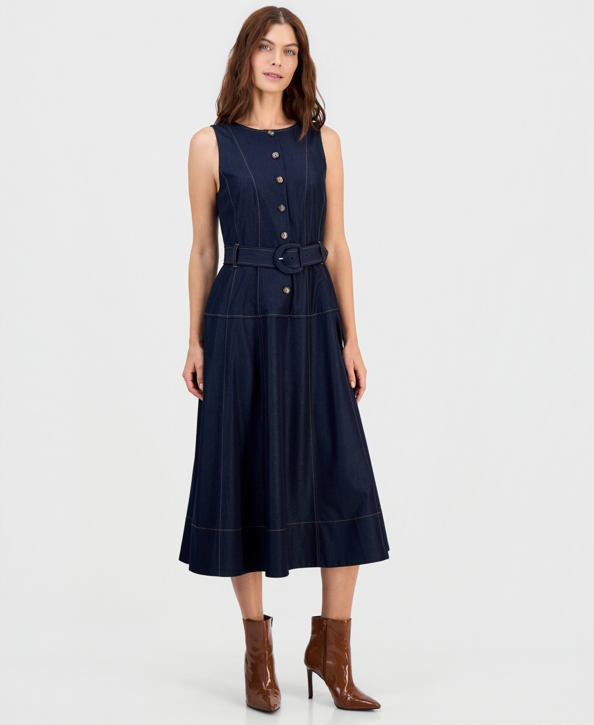 Click here for Tahari Asl Womens Button-Front Belted Fit and Flar... prices
