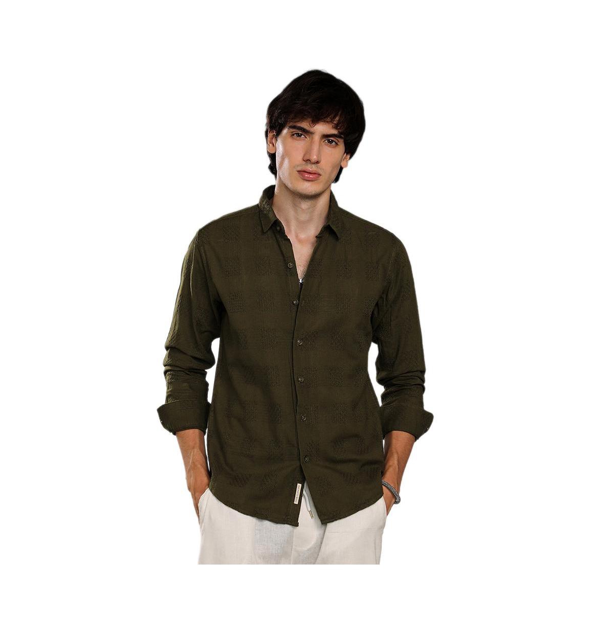 Click here for Campus Sutra Mens Hive-Checkered Shirt - Moss gree... prices