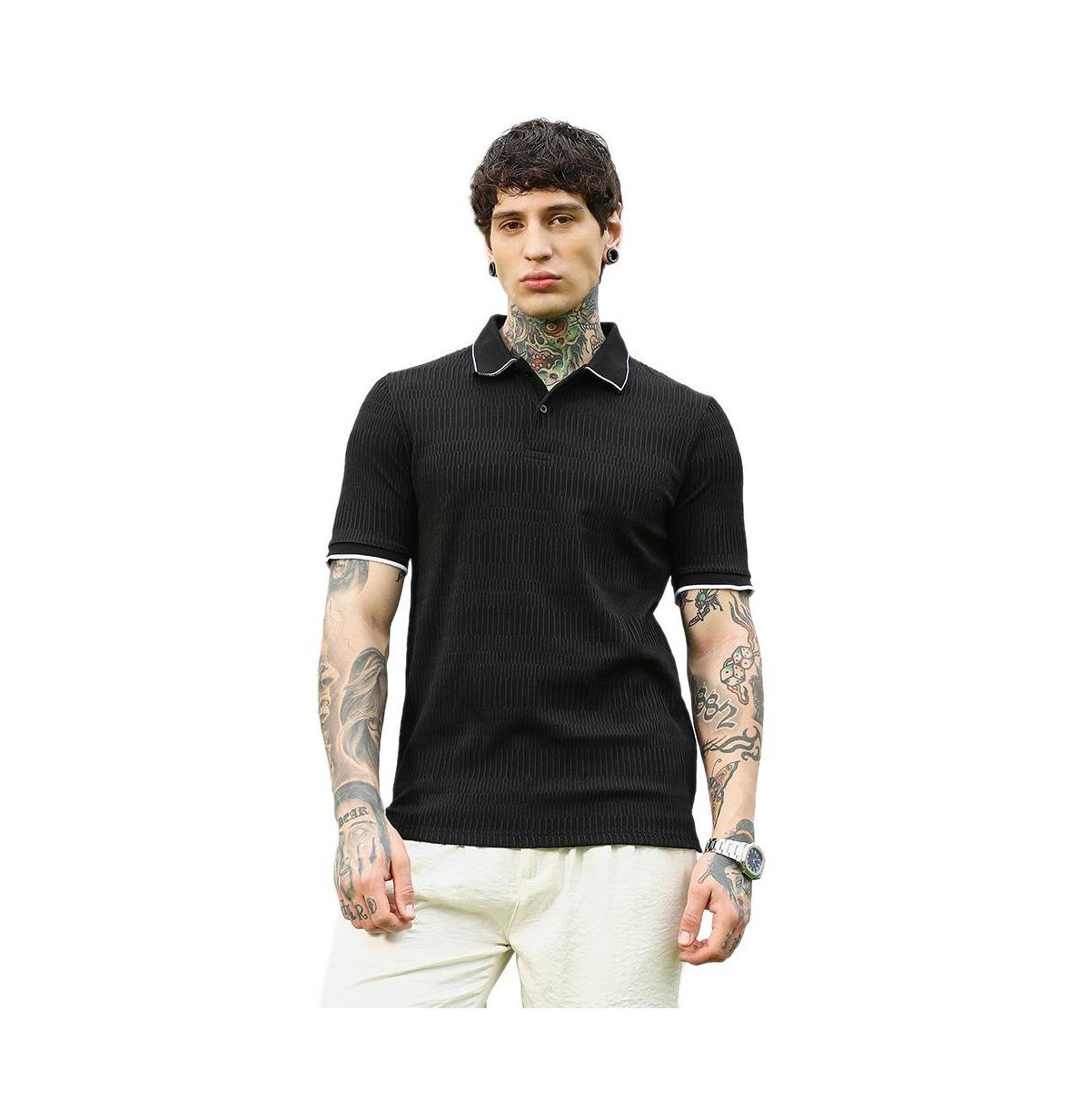 Click here for Campus Sutra Mens S- L Textured Black Polo T-Shirt... prices