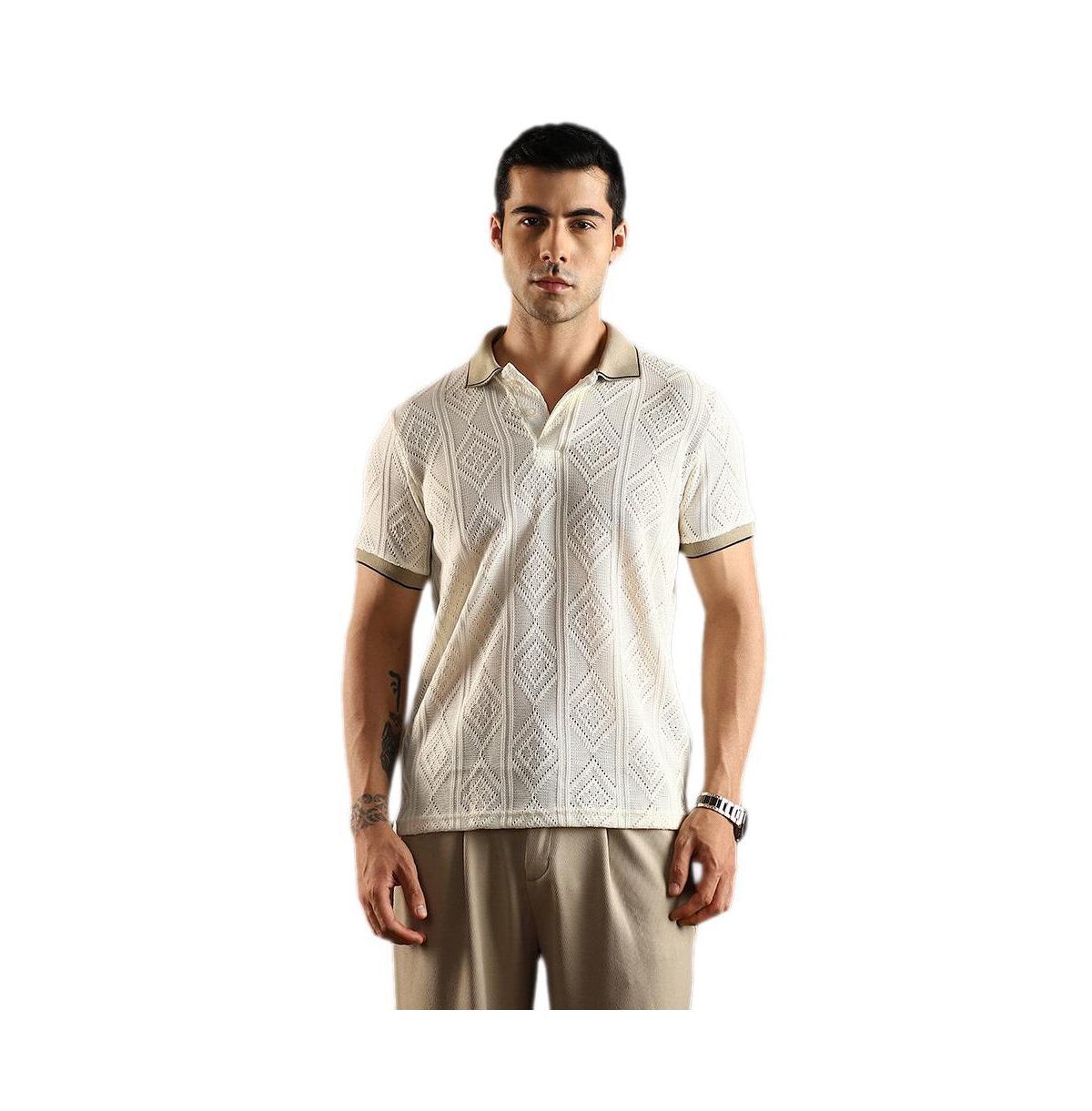 Click here for Campus Sutra Mens Contrast Rhombus Polo T-Shirt -... prices