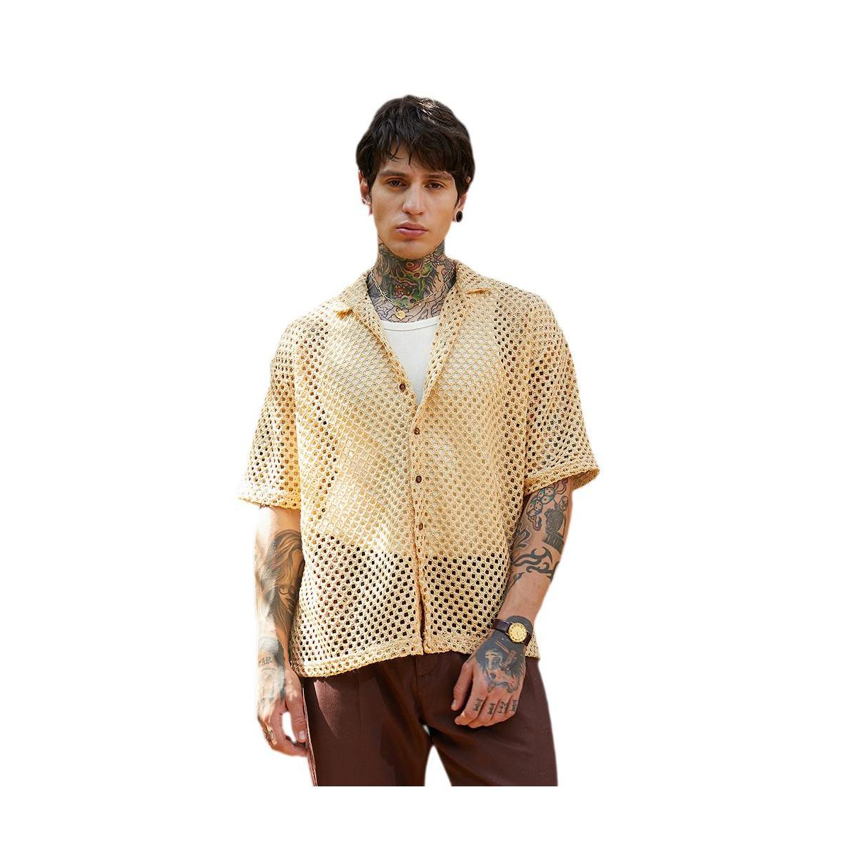 Click here for Campus Sutra Mens Buff Open-Knit Resort Oversized... prices