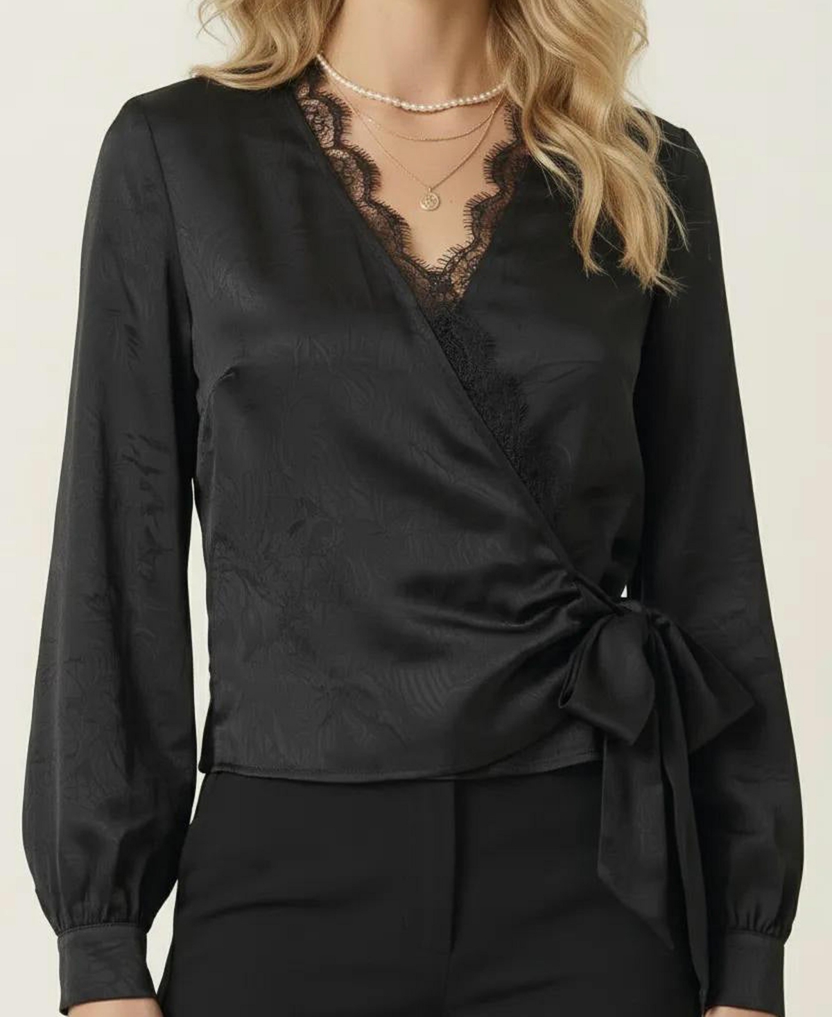 Click here for Modenaire Womens Lace-Trim V-Neck Wrap Tie-Detail... prices