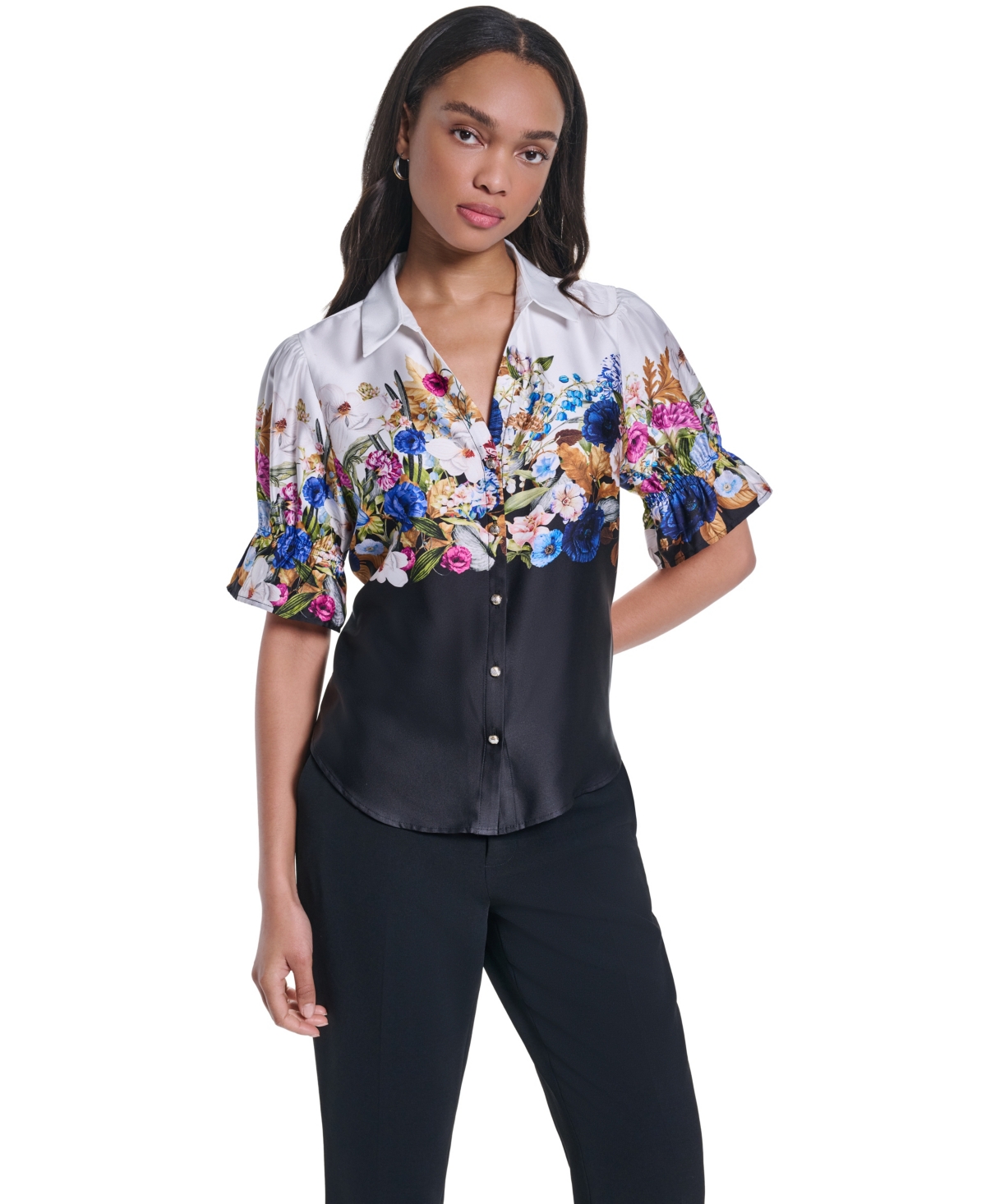 Click here for Karl Lagerfeld Paris Womens Floral Button-Front Bl... prices