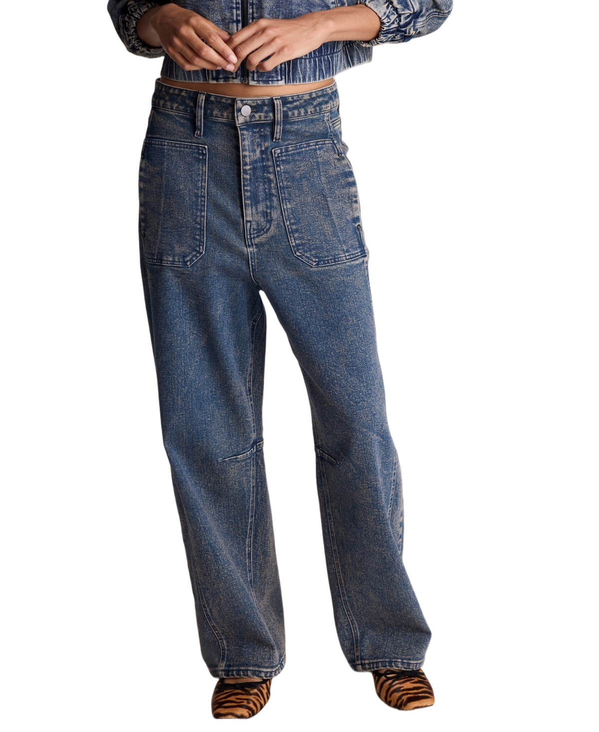Click here for Kenneth Cole Womens High-Rise Barrel-Leg Crop Jean... prices
