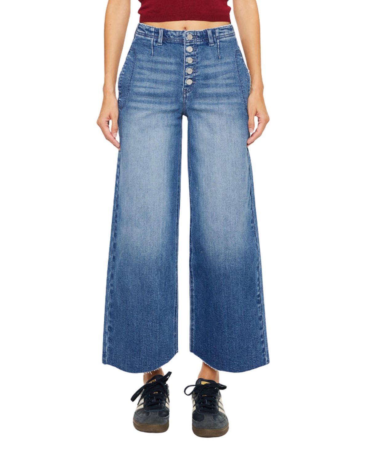 Click here for KanCan Womens Aliana High Rise Crop Wide-Leg Jeans... prices