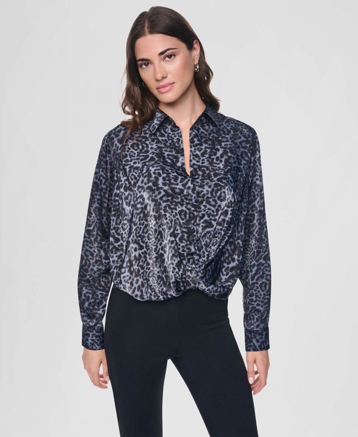 Click here for Dkny Womens Printed Twist-Front Long-Sleeve Shirt... prices