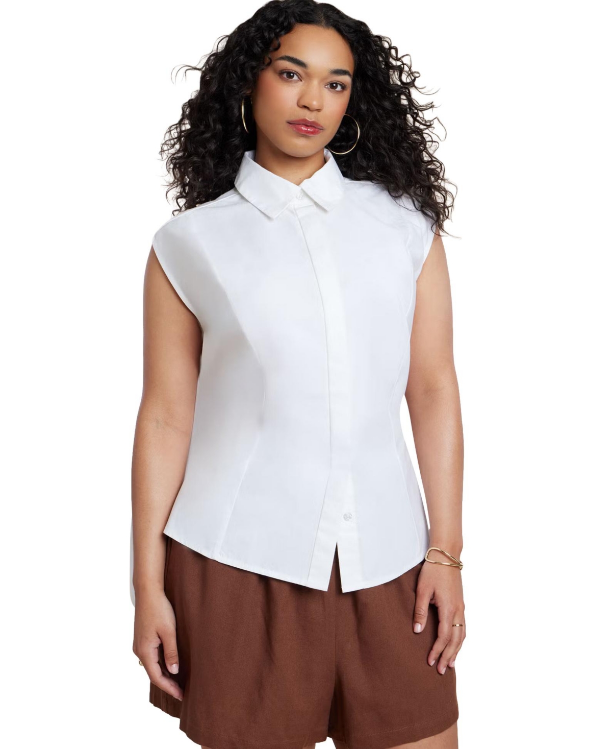 Click here for Eloquii Womens Button Up Shirt with Open Back - Wh... prices