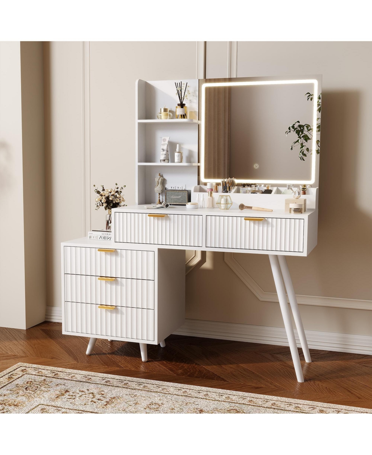 Click here for homfan Makeup Vanity Table with Lighted Mirror and... prices