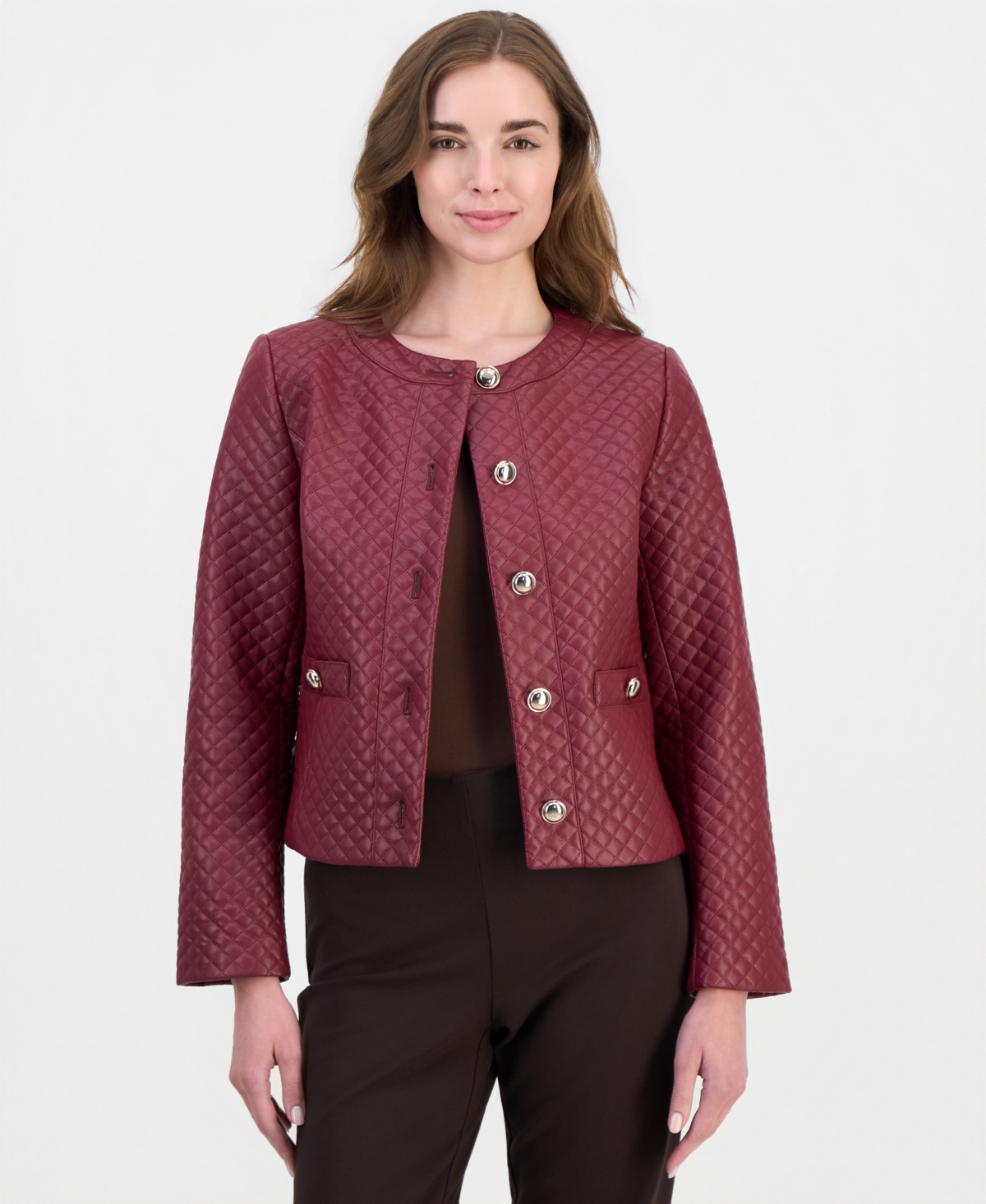 Click here for Jm Collection Womens Quilted Faux-Leather Button-F... prices