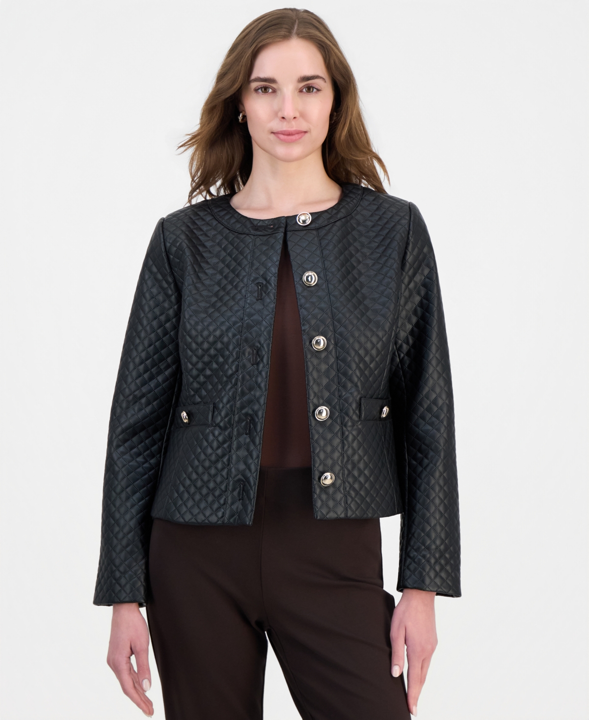 Click here for Jm Collection Womens Quilted Faux-Leather Button-F... prices