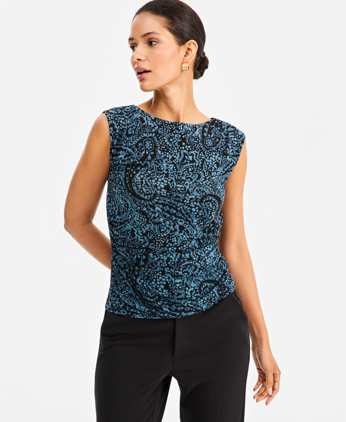 Click here for I.n.c. Womens Print Ruched Mesh Tank Top  Macys Ex... prices