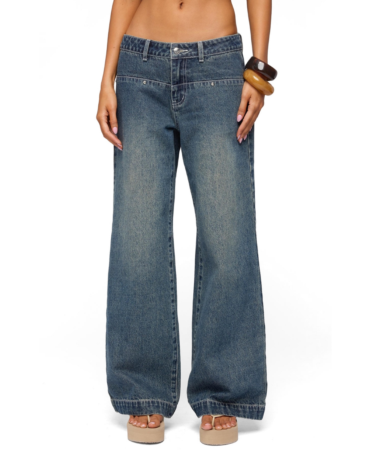 Click here for Edikted Womens Wyn Studded Low Rise Baggy Jeans -... prices