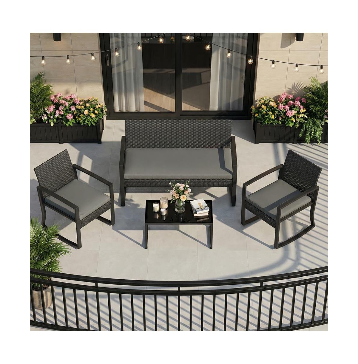 Click here for gaomon Adults Patio Rocking Chair Set Wicker Iron... prices