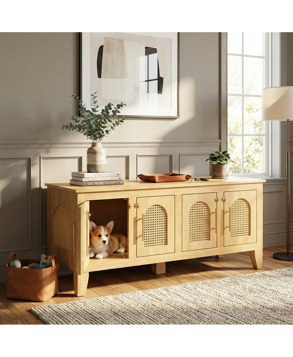 Click here for 6thdruple Rattan Decor Dog Crate  Rubber Wood Cabi... prices