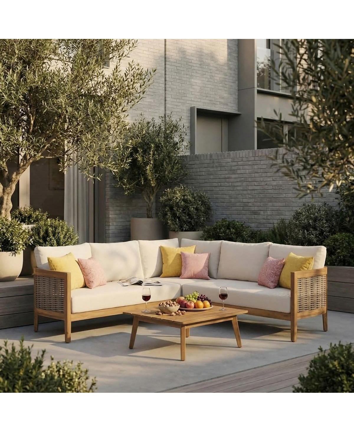 Click here for Asagikoiai 4-Piece Acacia Wood and Wicker Outdoor... prices