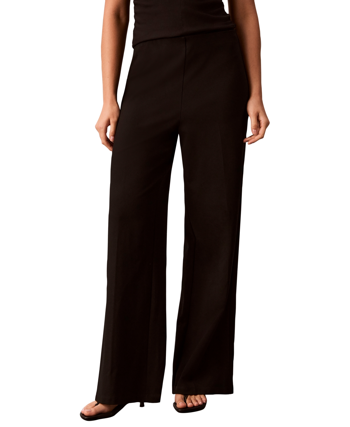 Click here for Calvin Klein Petite High-Rise Wide-Leg Pants - Bla... prices