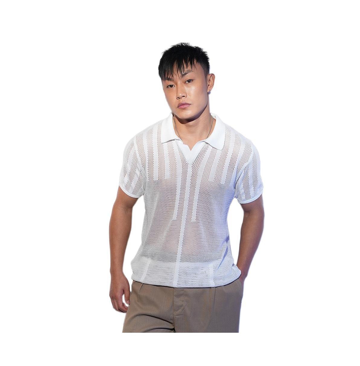 Click here for Campus Sutra Mens Lined-Textured Polo T-Shirt - Ch... prices