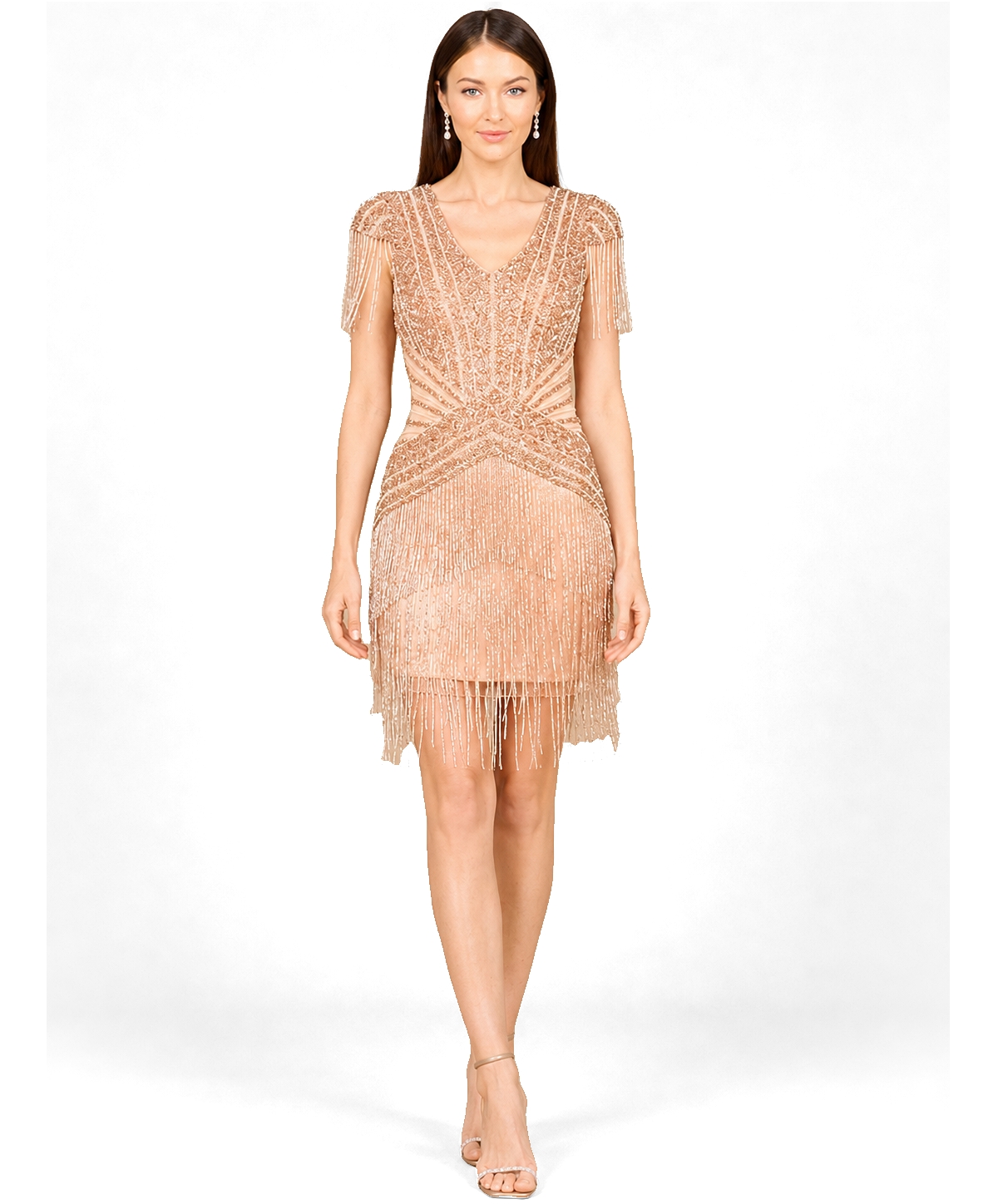 Click here for Lara Womens Beaded Fringe Short Dress with Cap Sle... prices